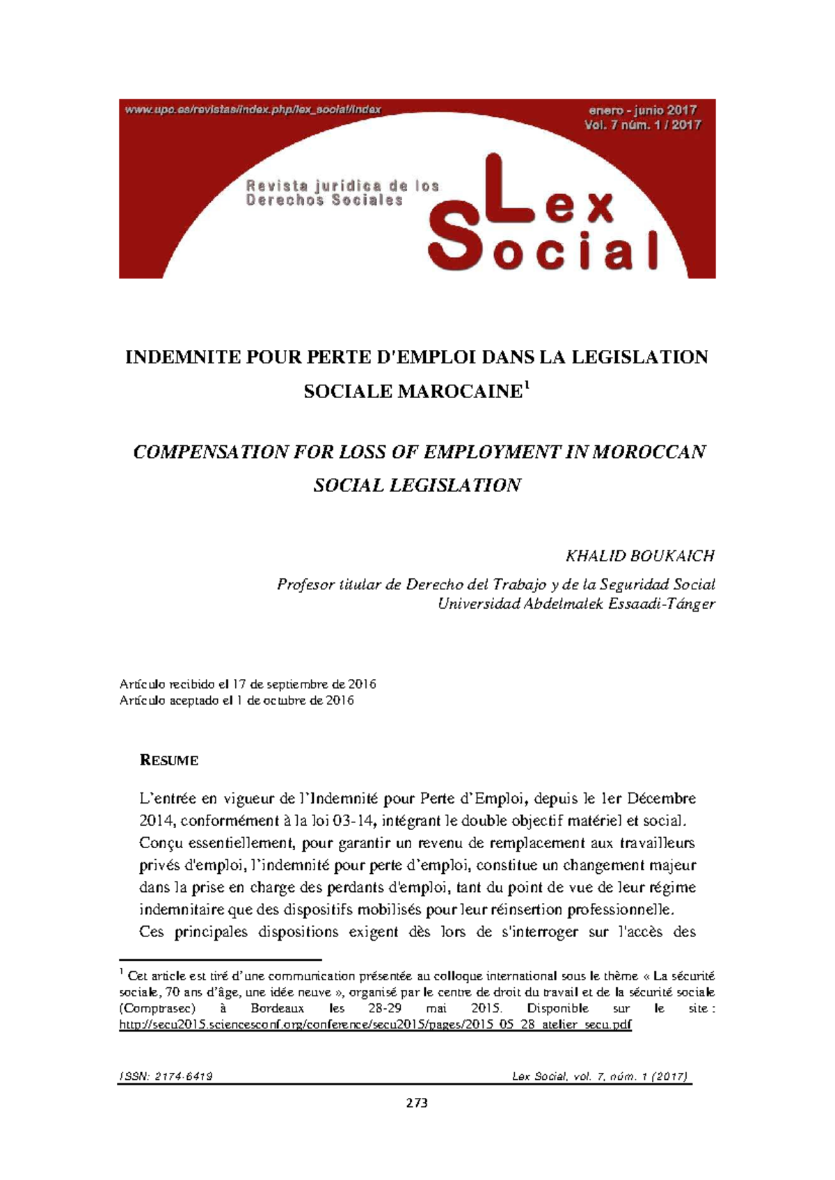 Indemnité pour Perte d'Emploi dans la Législation Sociale Marocaine ...
