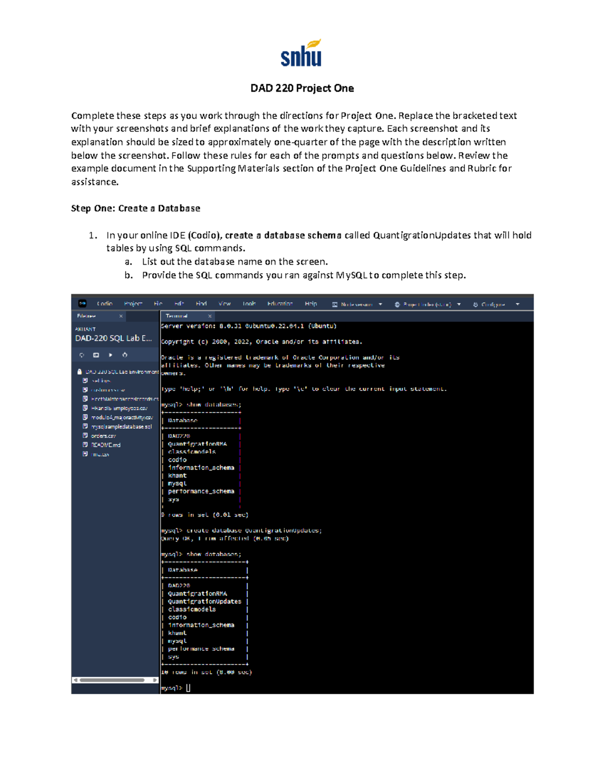 DAD 220 Project One: Database Creation and Data Management Steps - Studocu