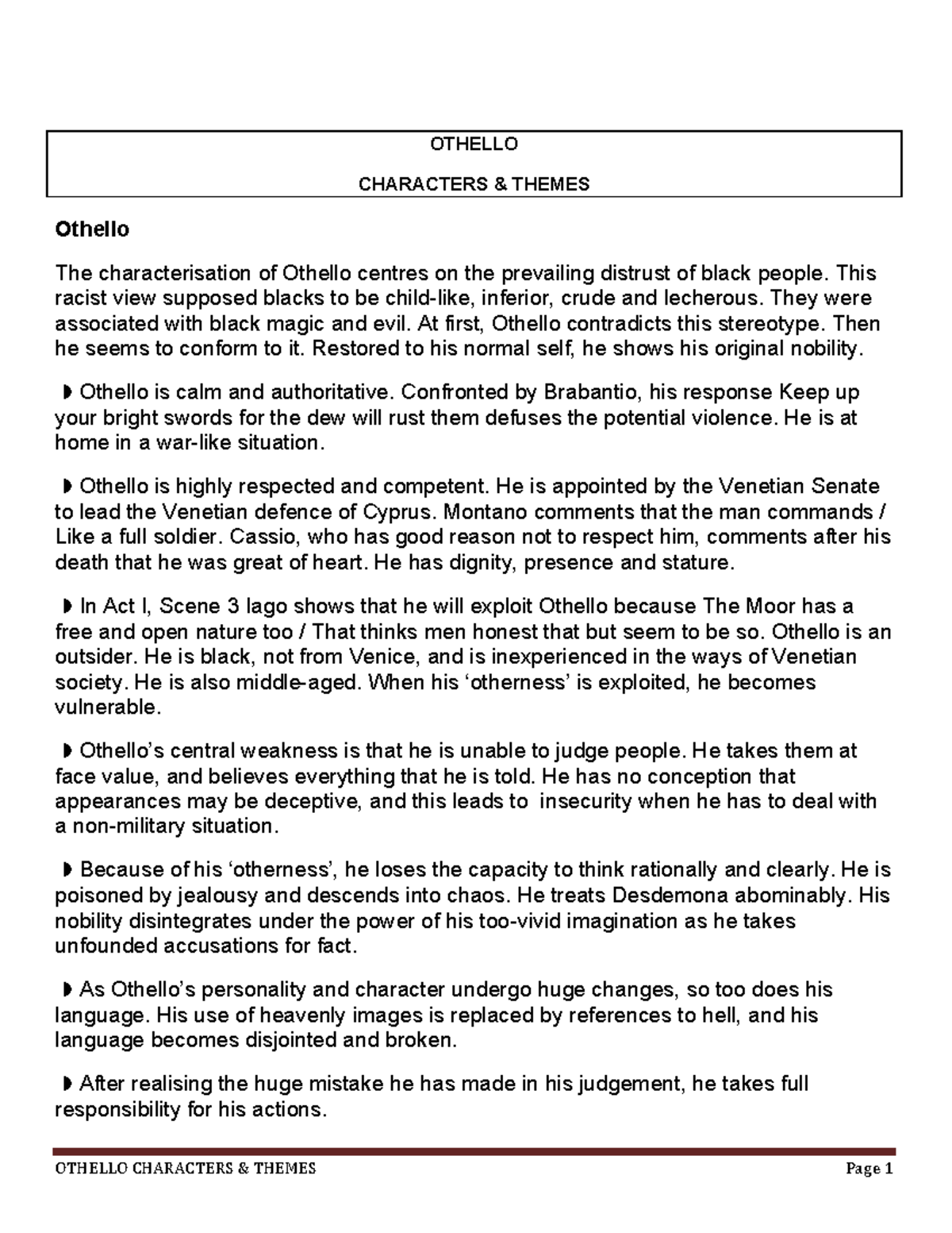 Othello Characters & Themes Analysis: A Deep Dive into the Play - Studocu