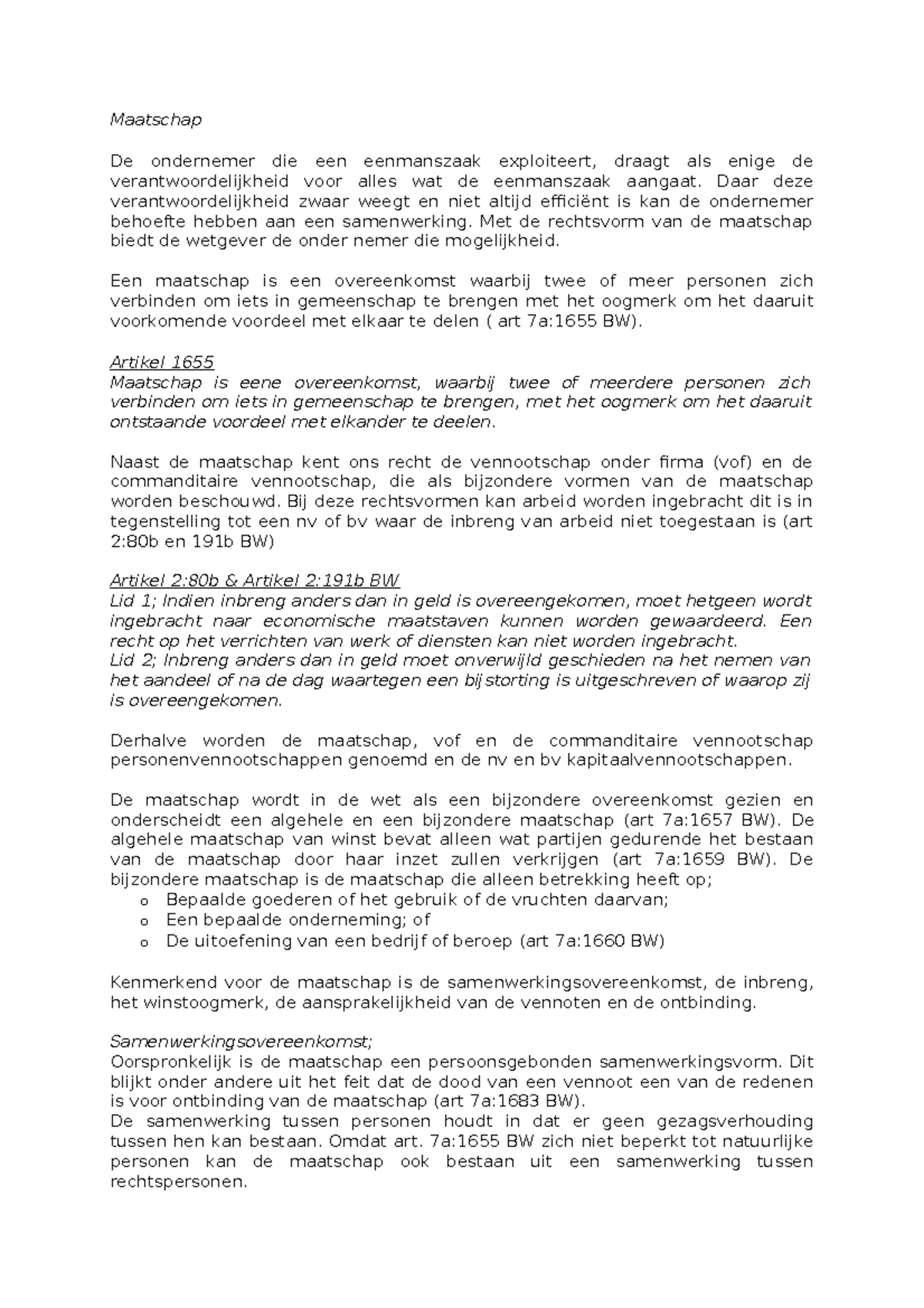 Maatschap en Commanditaire Vennootschap in Ondernemingsrecht - Studeersnel