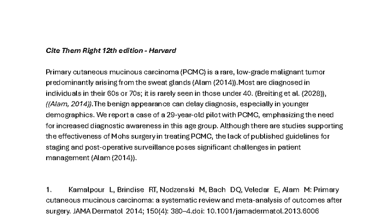 Cite Them Right 12th Edition: Case Study on Primary Cutaneous Mucinous ...