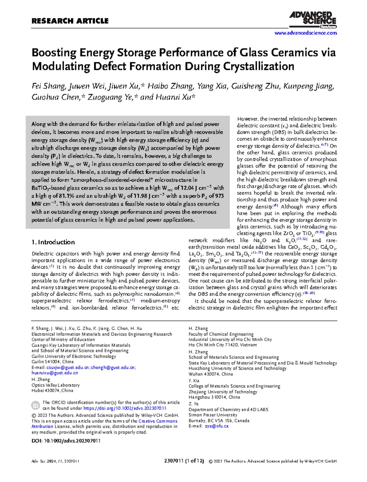Boosting Energy Storage Performance of Glass Ceram - RESEARCH ARTICLE ...