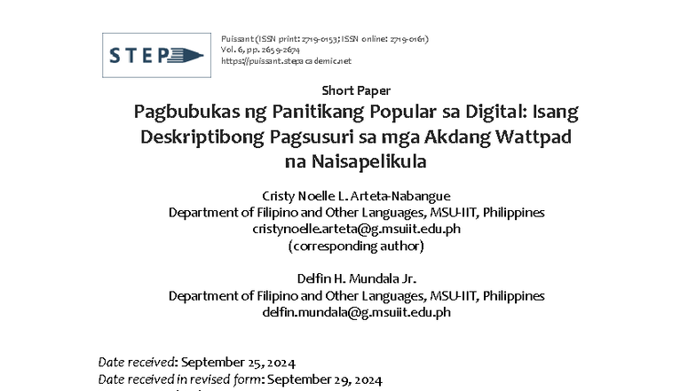 Pagbubukas ng Panitikang Popular sa Digital: Pagsusuri ng Wattpad (FIL ...
