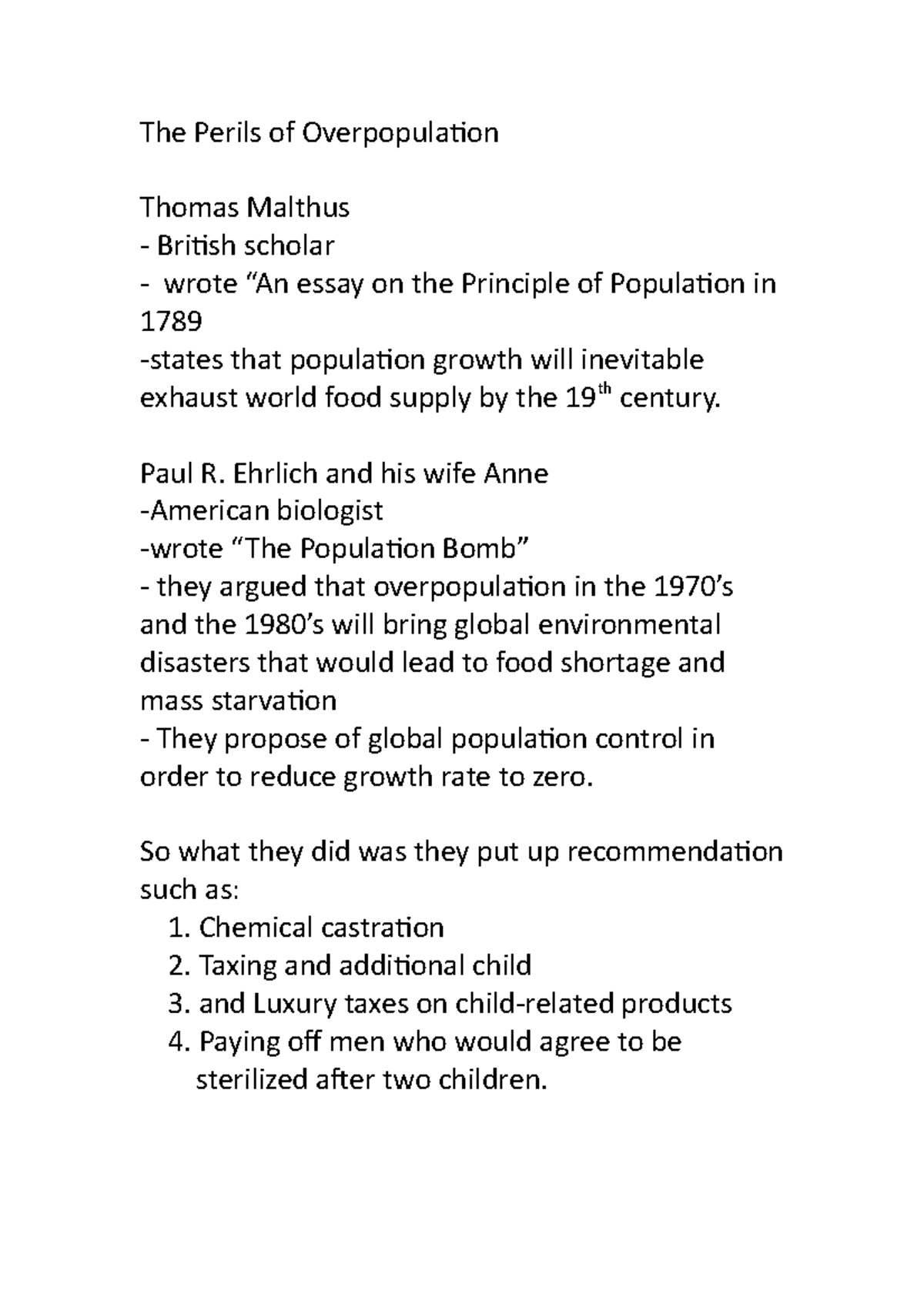 The Perils of Overpopulation: Key Insights and Proposed Solutions - Studocu