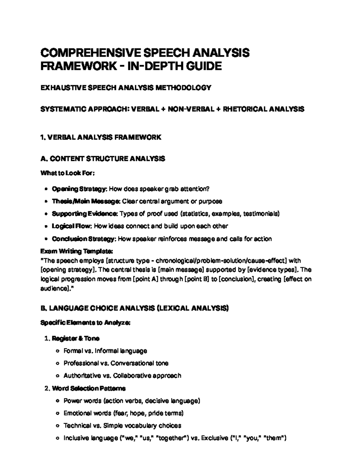 Comprehensive Speech Analysis Framework: A Systematic Guide - Studocu
