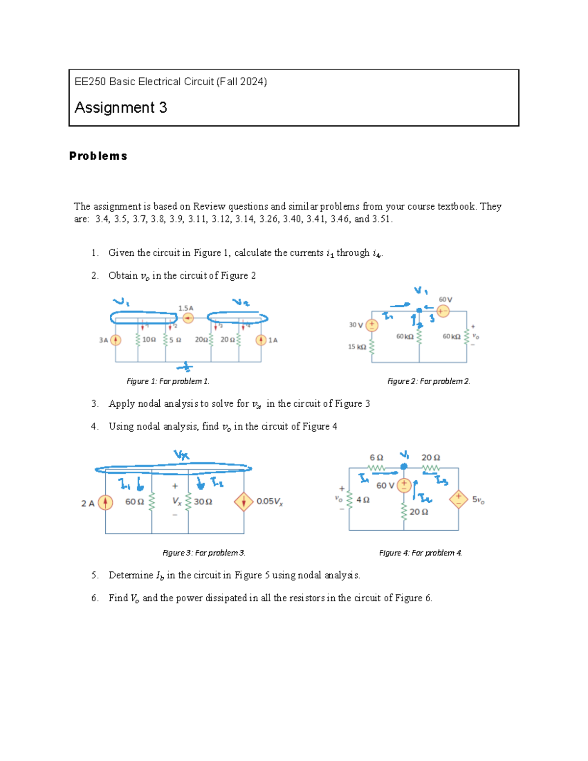 EE250 Fall 2024 Assignment 3: Basic Electrical Circuit Problems - Studocu