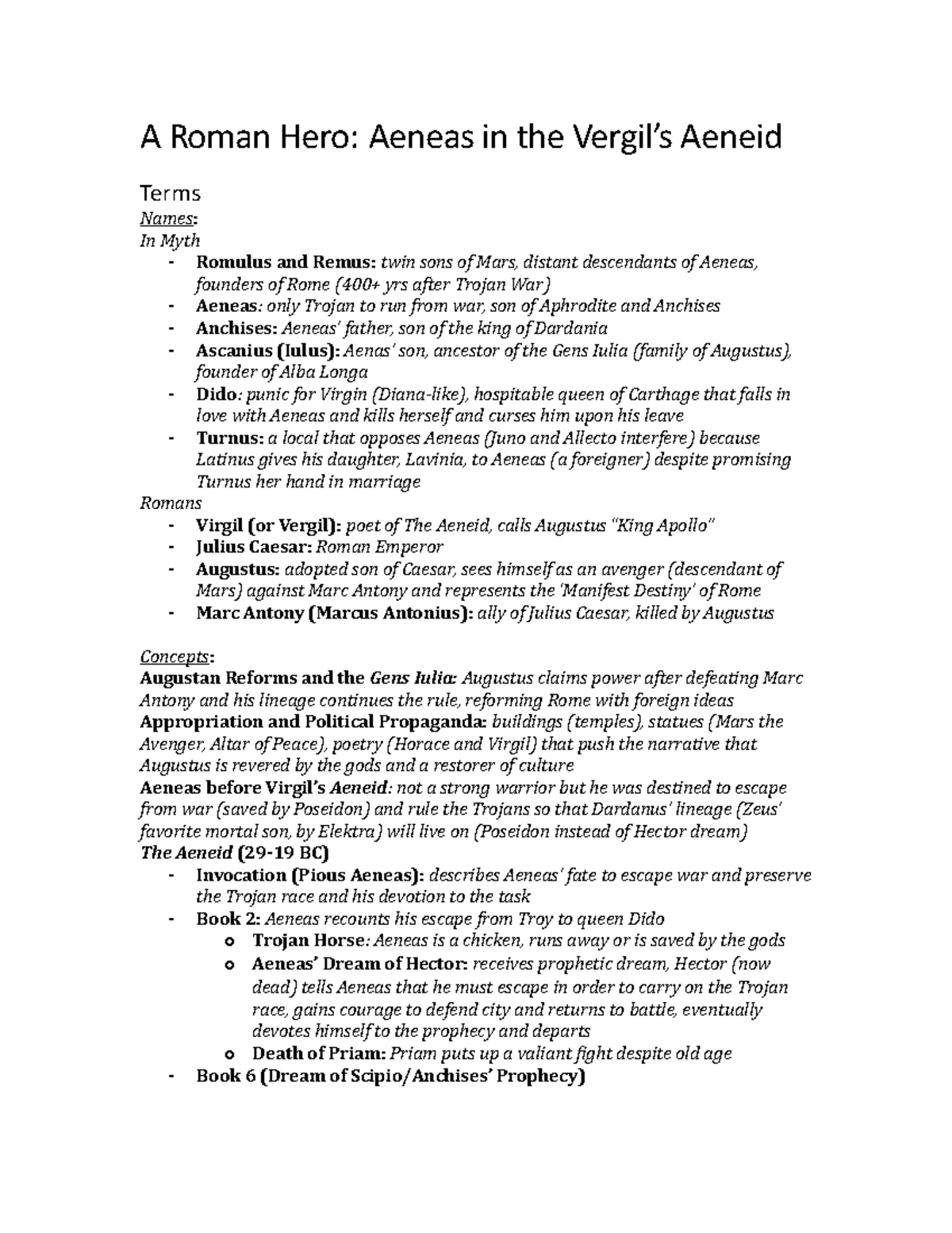 Aeneid Study Guide: Insights on Aeneas from Vergil's Work - Studocu