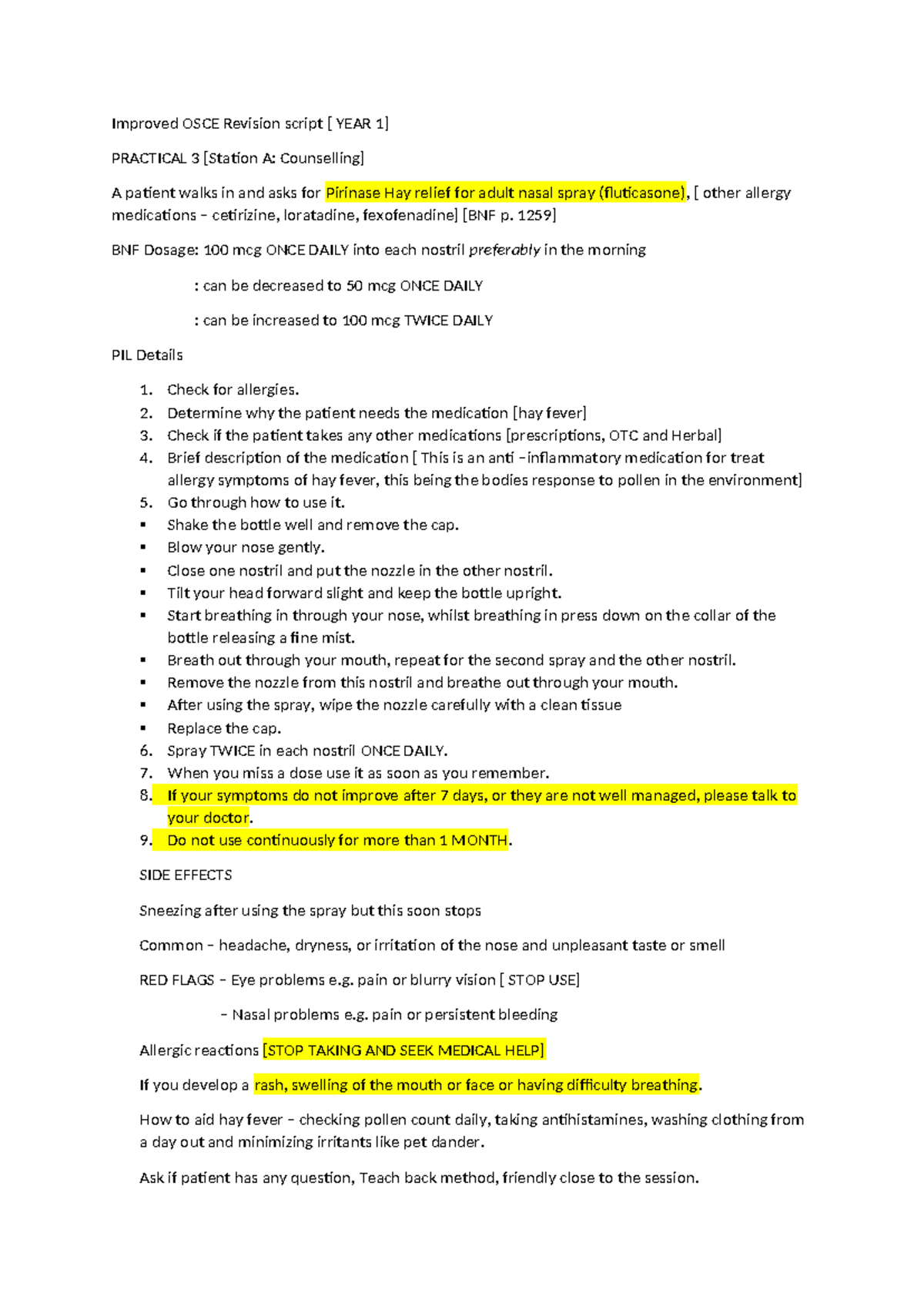 Improved OSCE Revision Notes: Year 1 Practical Counselling Techniques ...