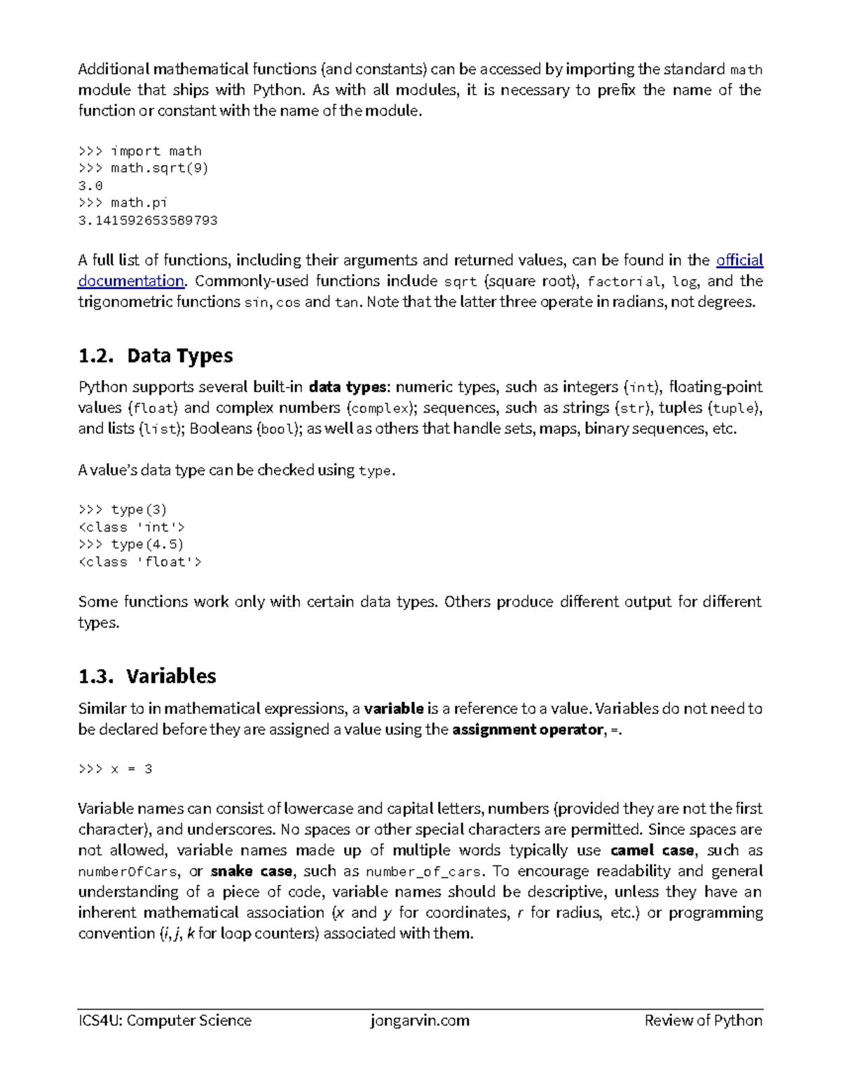 ICS4U: Review of Python - Additional Functions and Data Types - Studocu