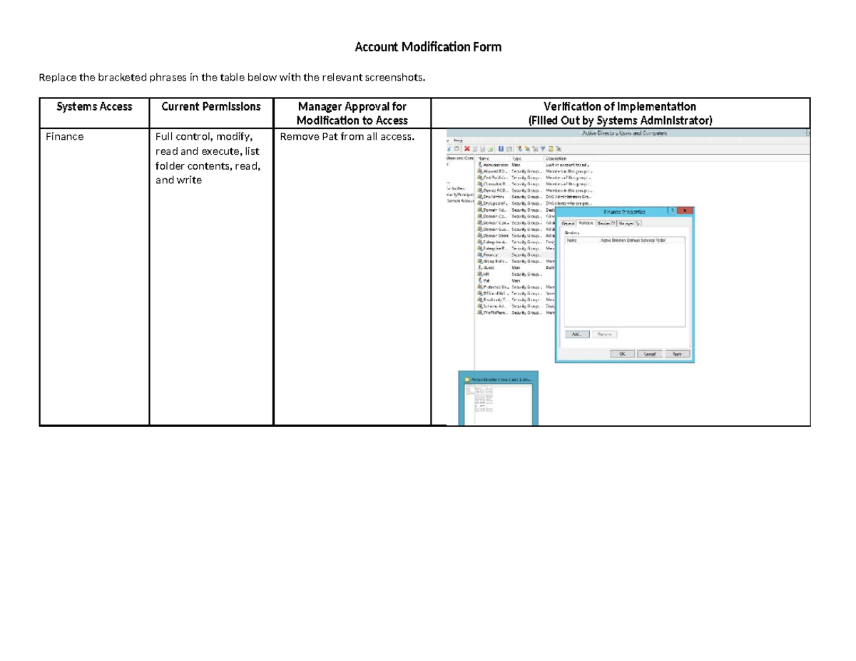 CYB 230 Account Modification Form and Implementation Verification - Studocu