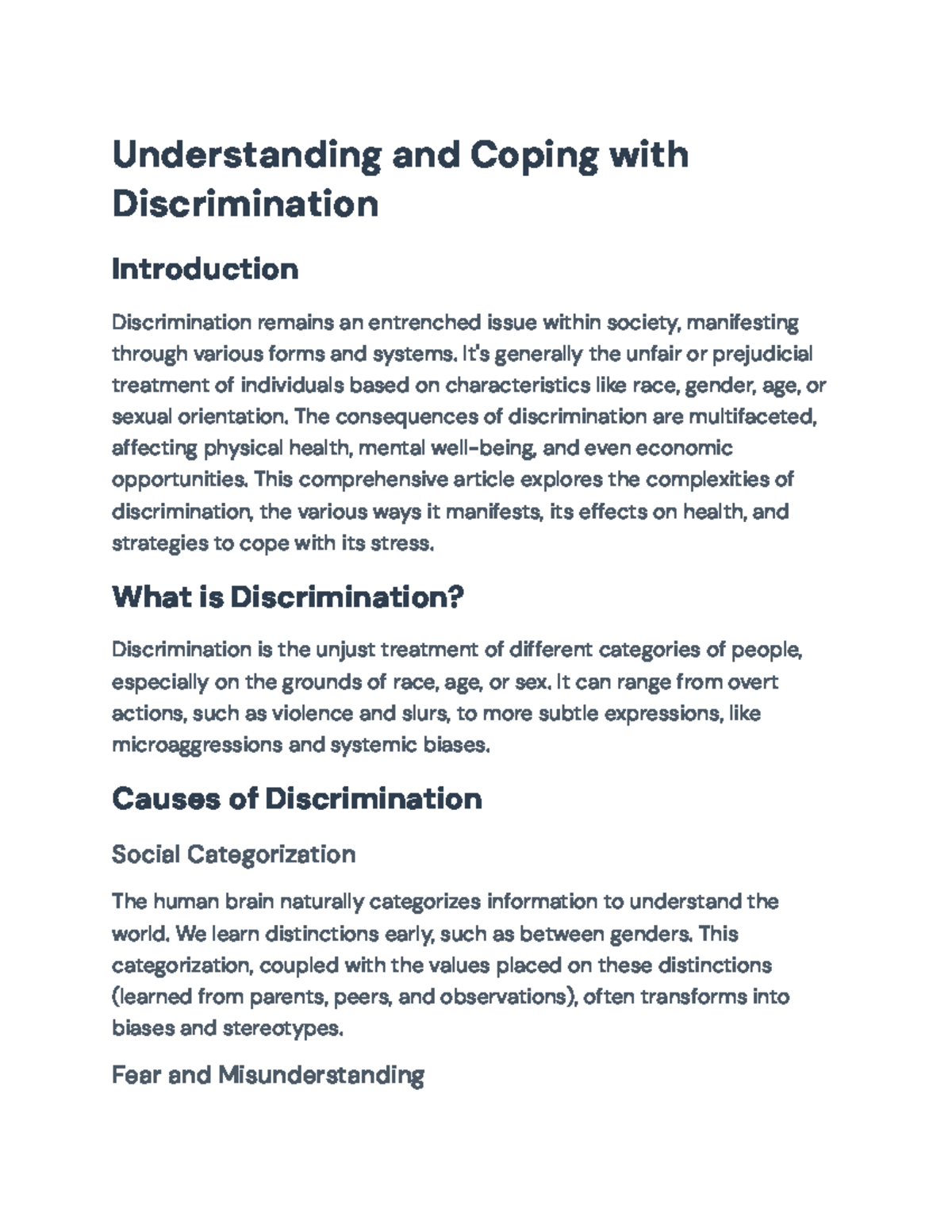 Understanding and Coping with Discrimination: Health Effects ...