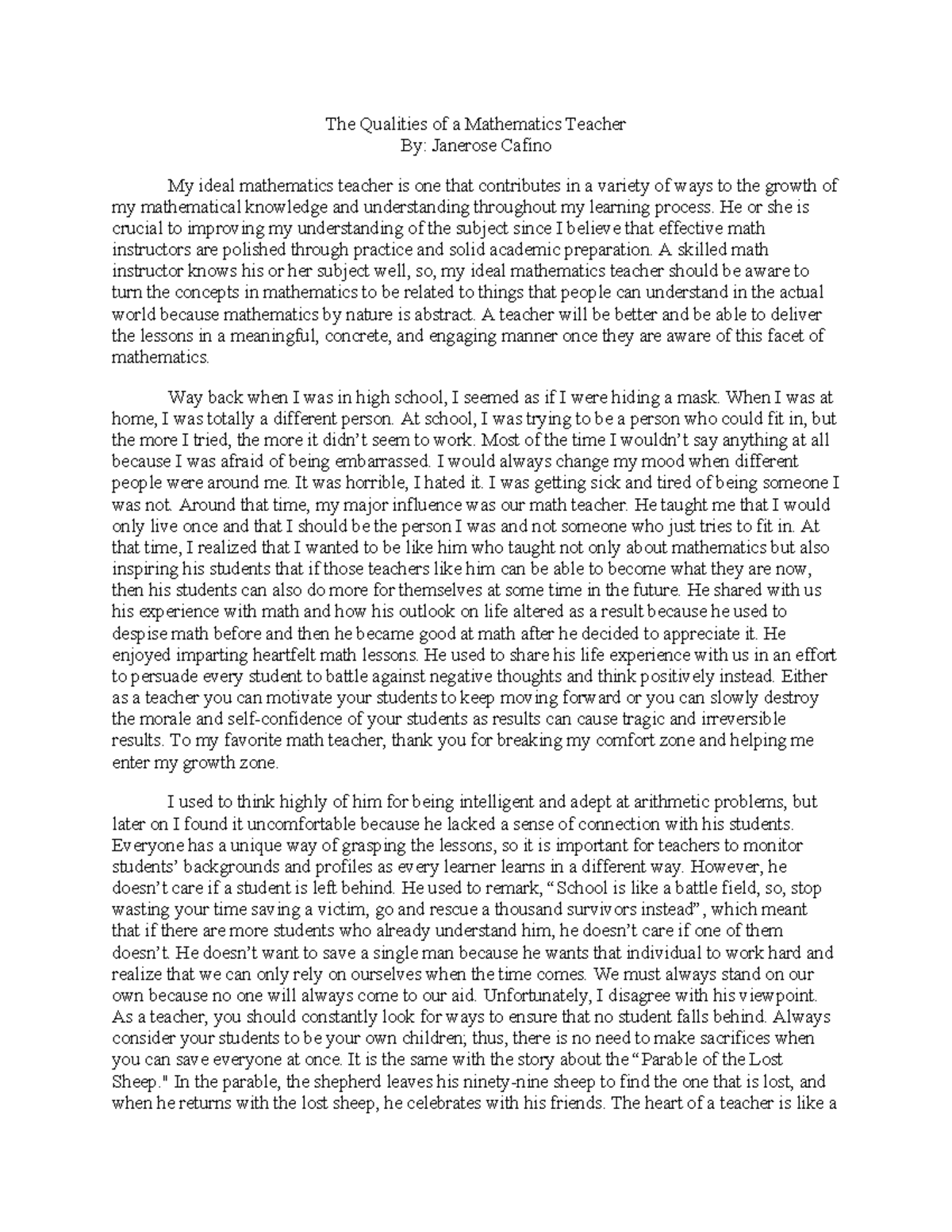 Essay on the Qualities of the Math Teacher - The Qualities of a ...