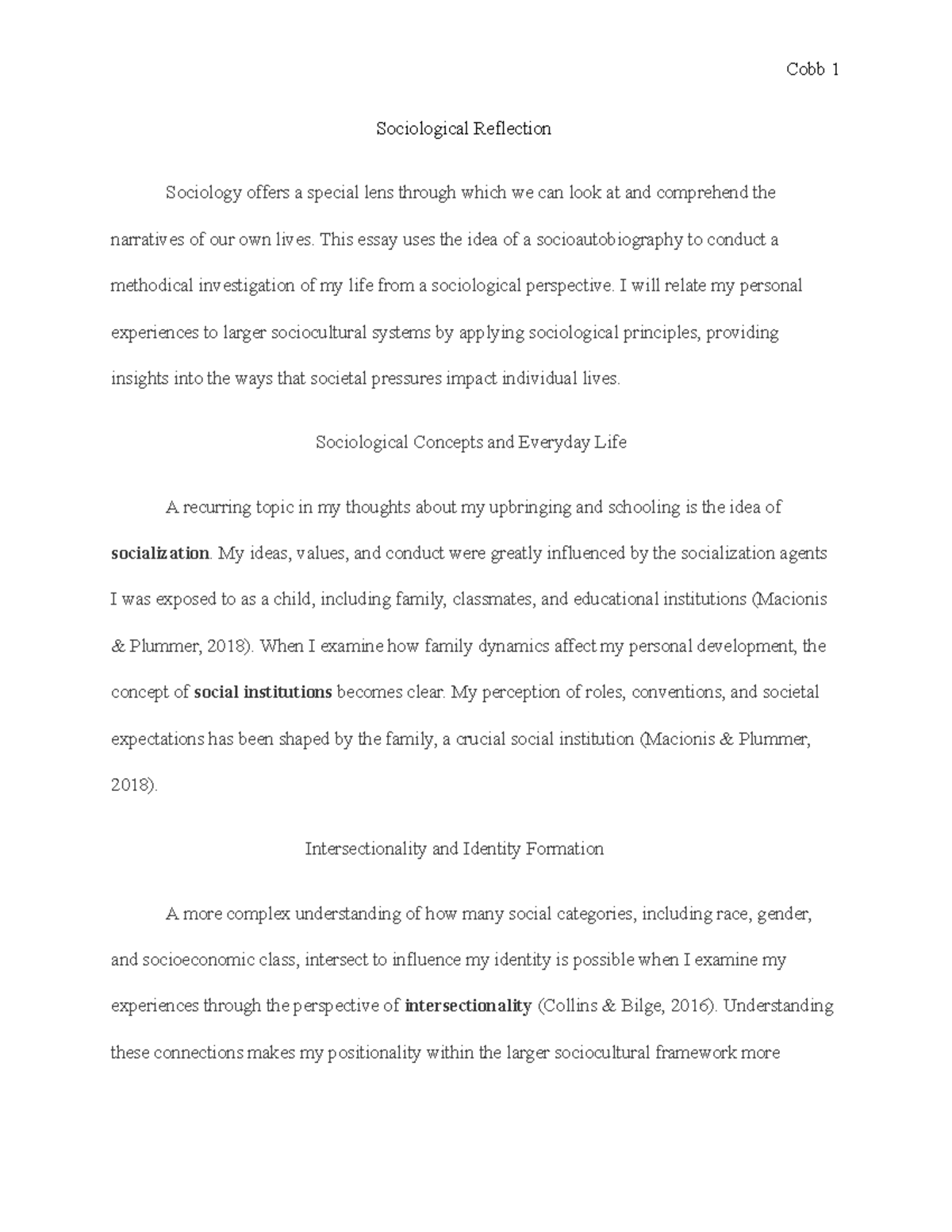 Sociological Reflection: Exploring Identity and Socialization in Life ...