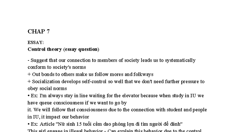 CHAP 7 ESSAY: Control Theory and Social Disorganization Analysis - Studocu