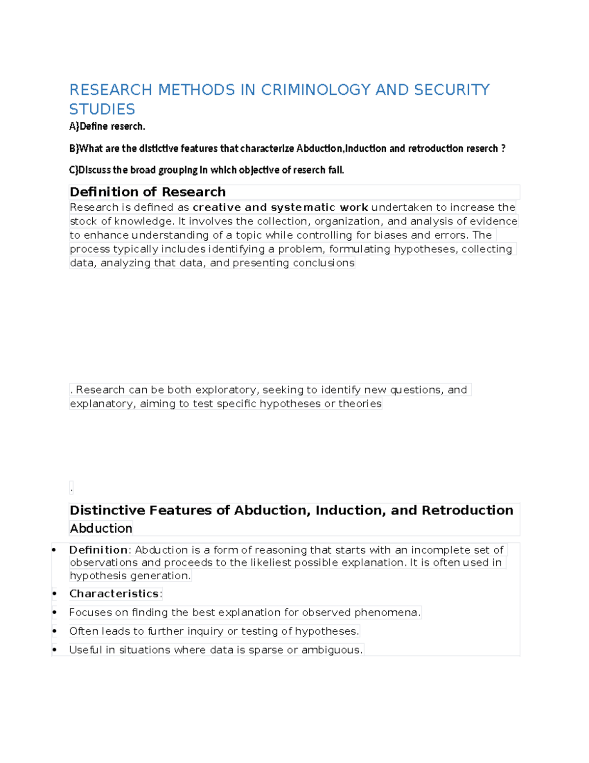 Research Methods in Criminology and Security Studies: Abduction ...