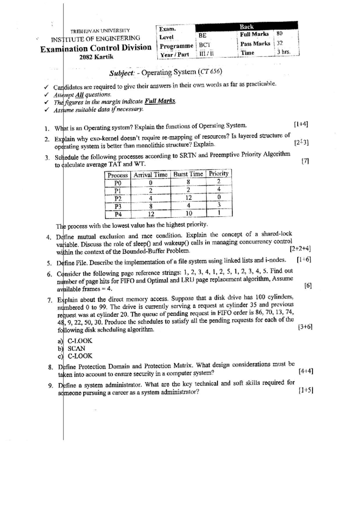 Operating System Exam Questions (CT 656) - Comprehensive Guide - Studocu