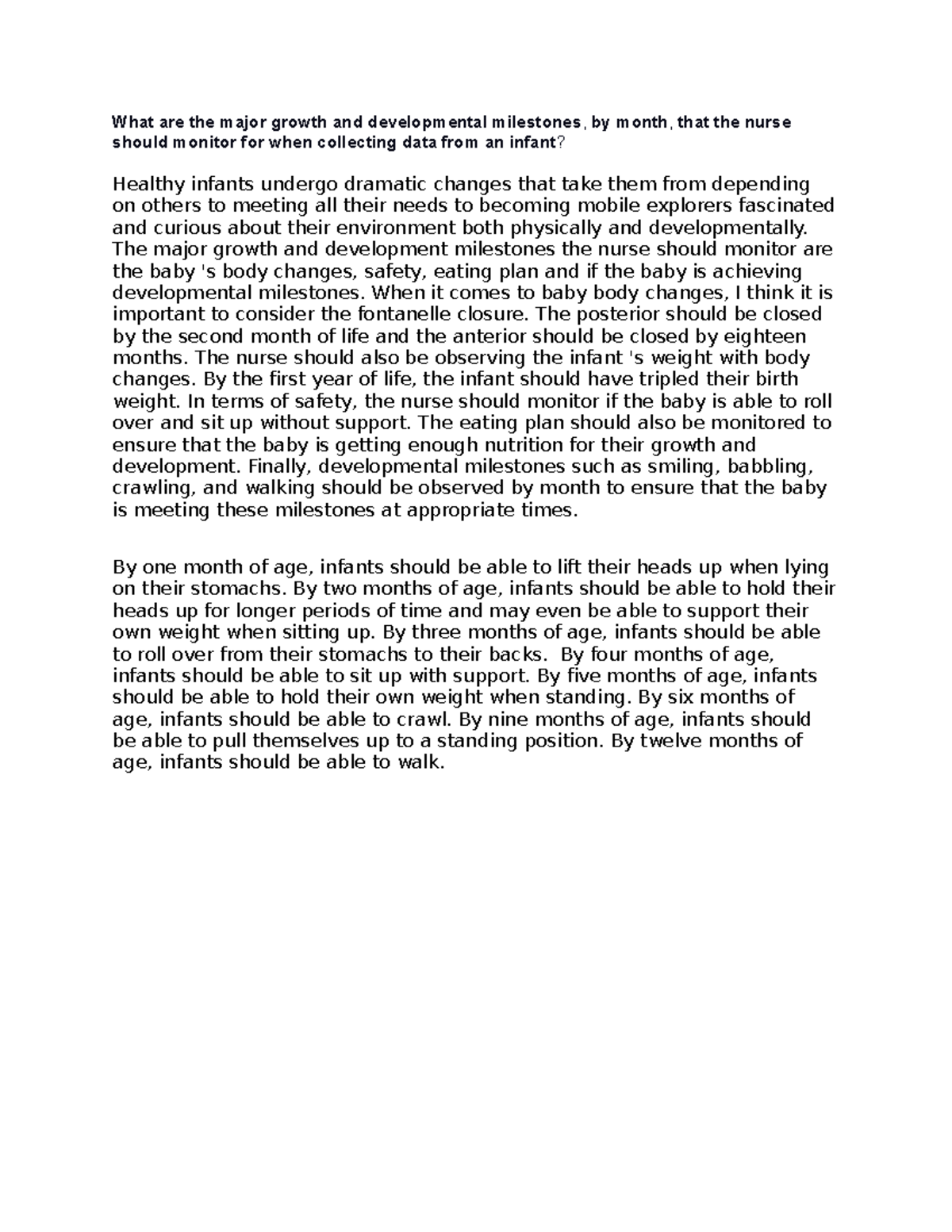 Video Case Study: Milestones in Infant Growth & Development - Studocu