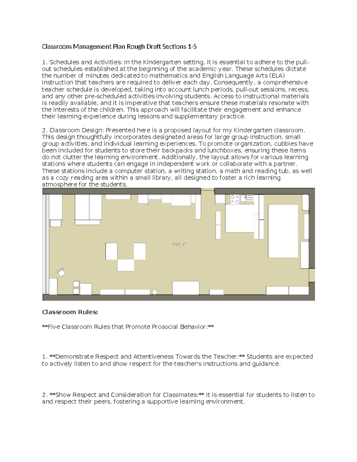 Kindergarten Classroom Management Plan Rough Draft (EDU 101) - Studocu