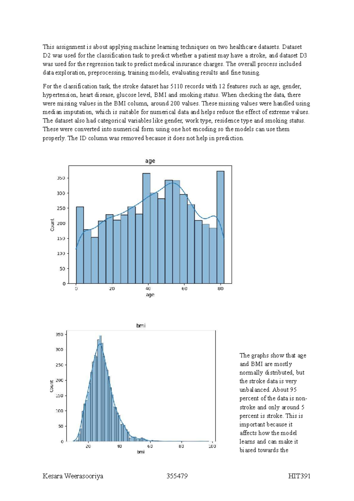 HIT391 Report: Machine Learning on Healthcare Datasets Analysis - Studocu