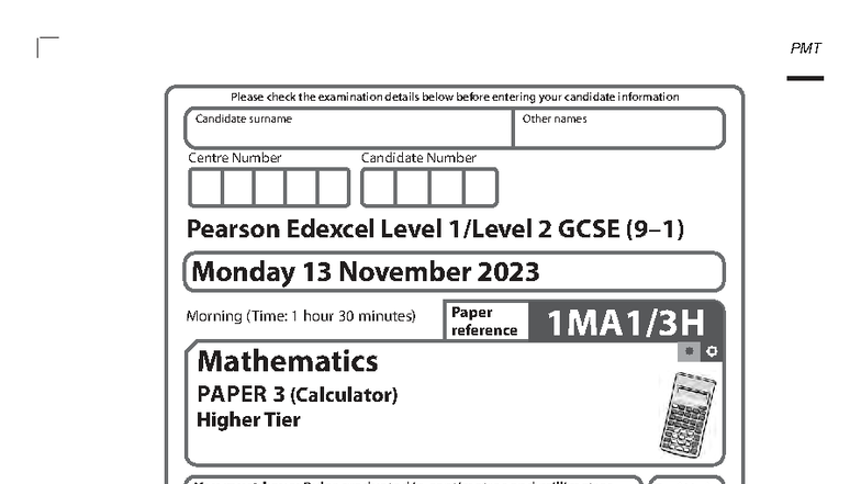 Mathematics Past Paper - PMT Level 2 GCSE Exam (Nov 2023) - Studocu