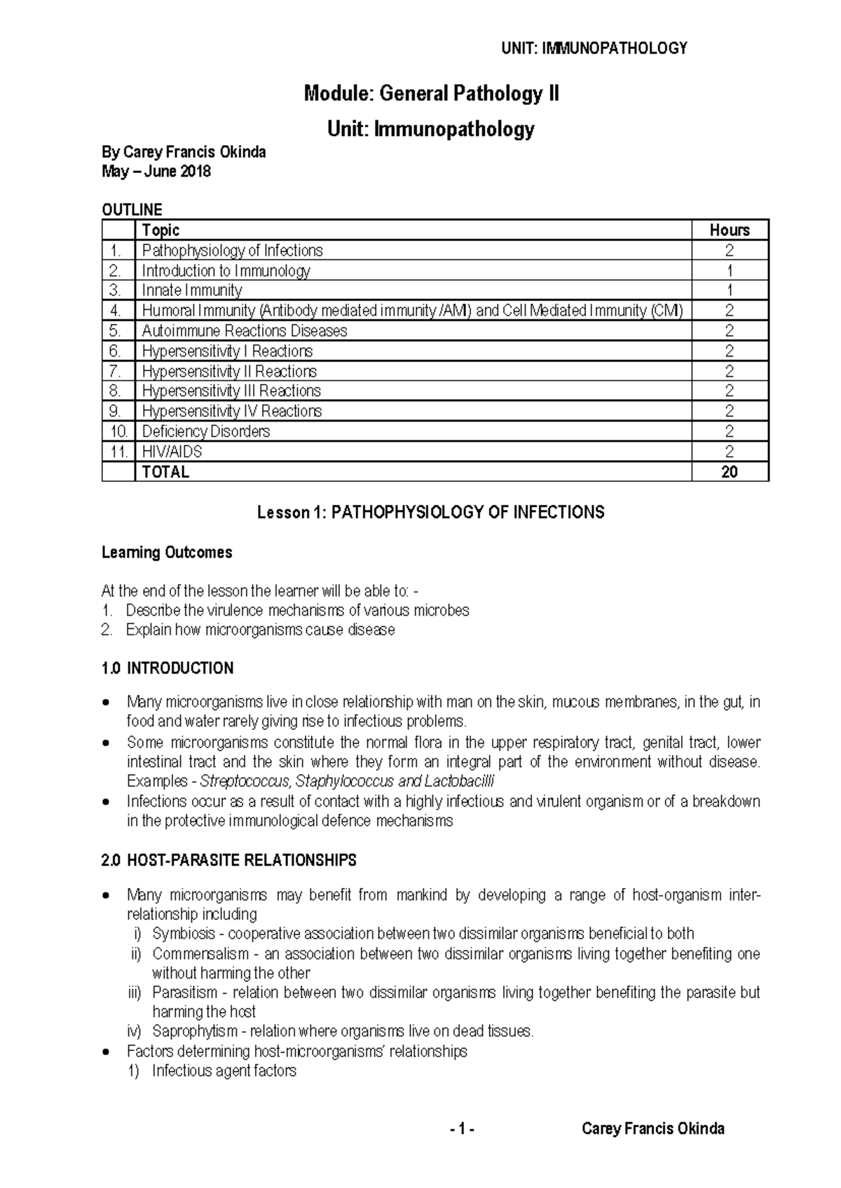 UNIT 3 Immunopathology 2018 - Module: General Pathology II Unit ...