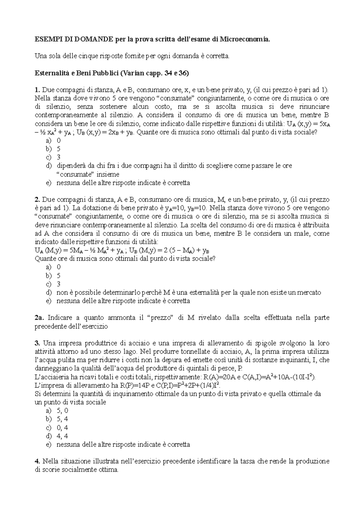 Esercizi su Esternalità e Beni Pubblici - Microeconomia (ESEMPI DI ...