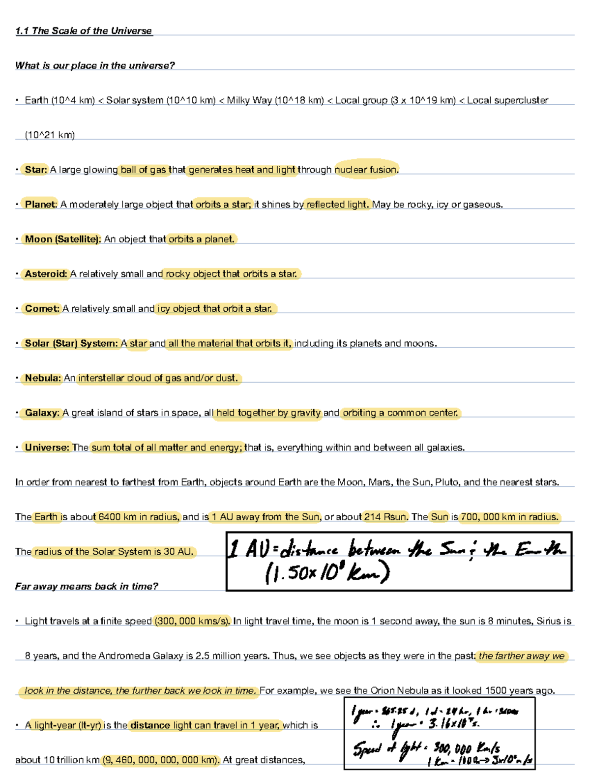 Ch 1 In Class Notes: The Scale and History of the Universe - ASD - Studocu