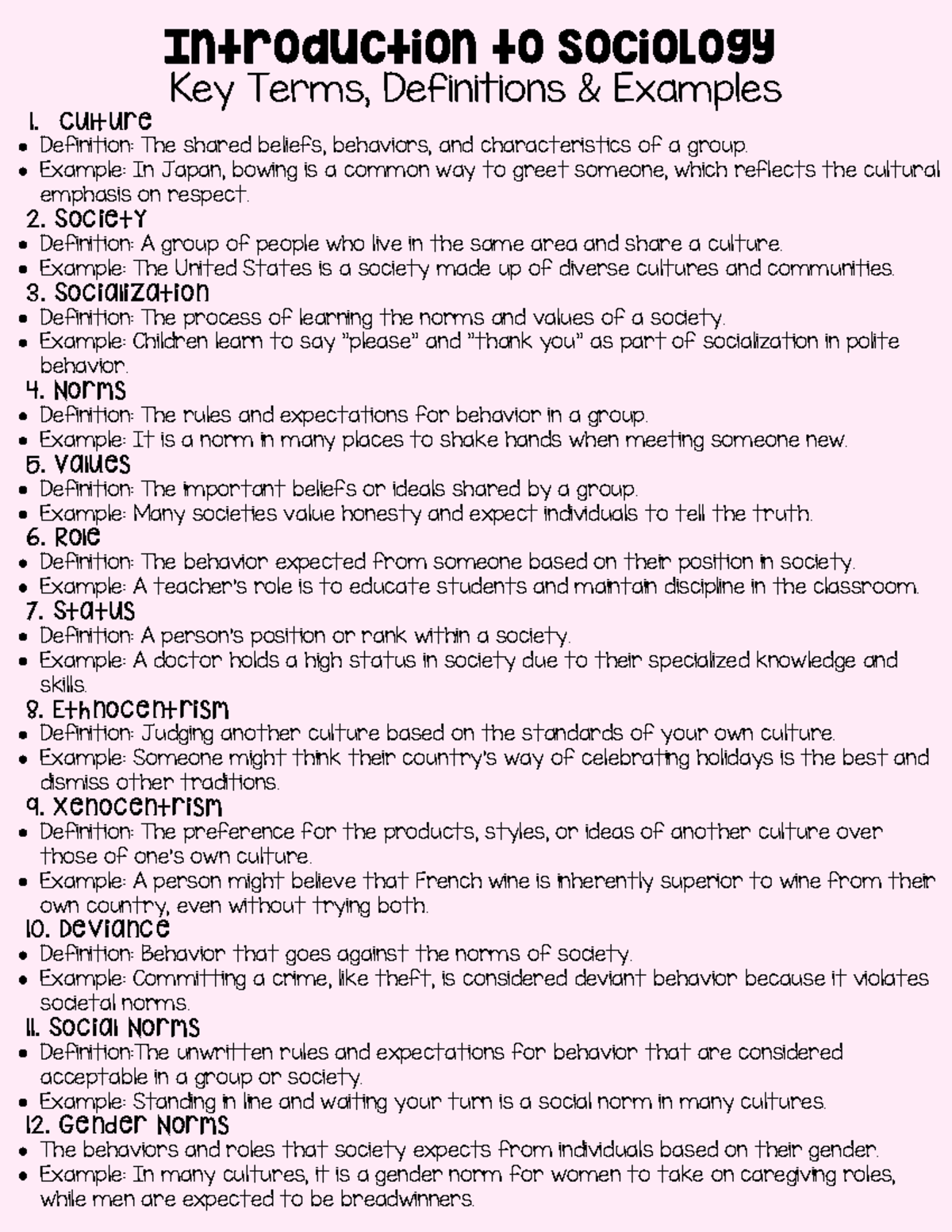 Introduction to Sociology 1: Key Terms and Definitions - Studocu