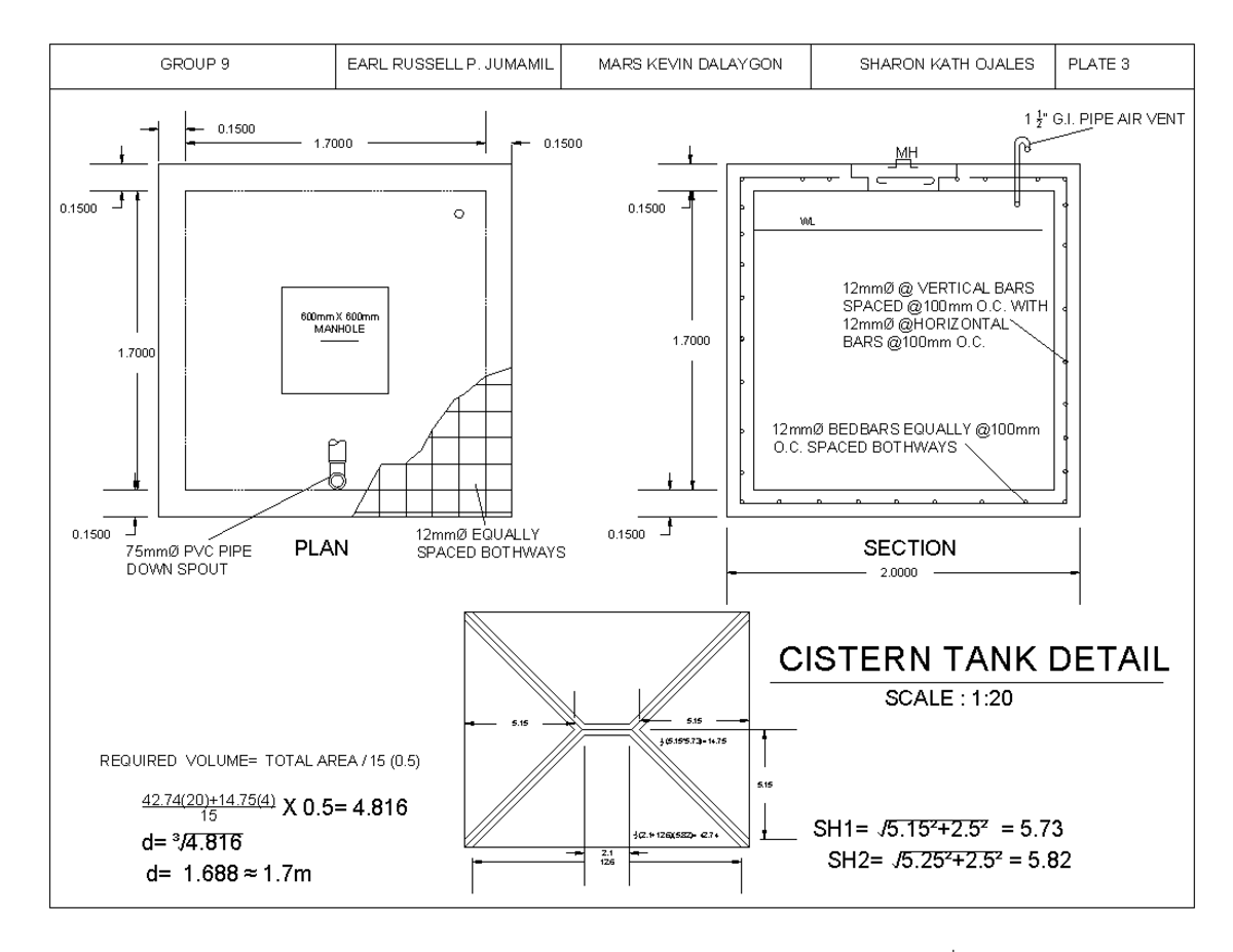 Ilide - plan and elevation of cistern - 0. 1 0. 0. 1. 0 12mmØ EQUALLY ...