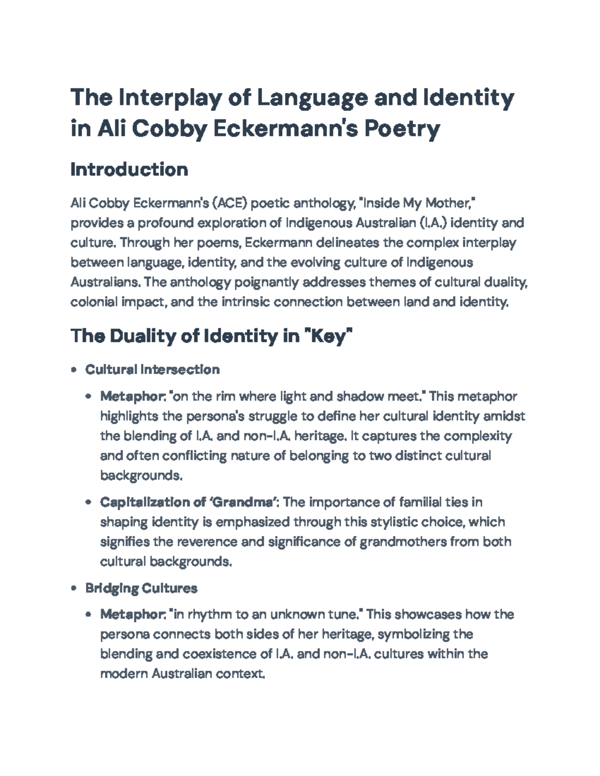 ACE Final Exam Study Guide: Identity in Ali Cobby Eckermann's Poetry ...