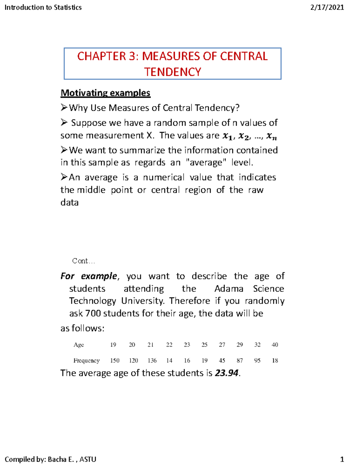 Introduction to Statistics: Chapter 3 - Measures of Central Tendency ...