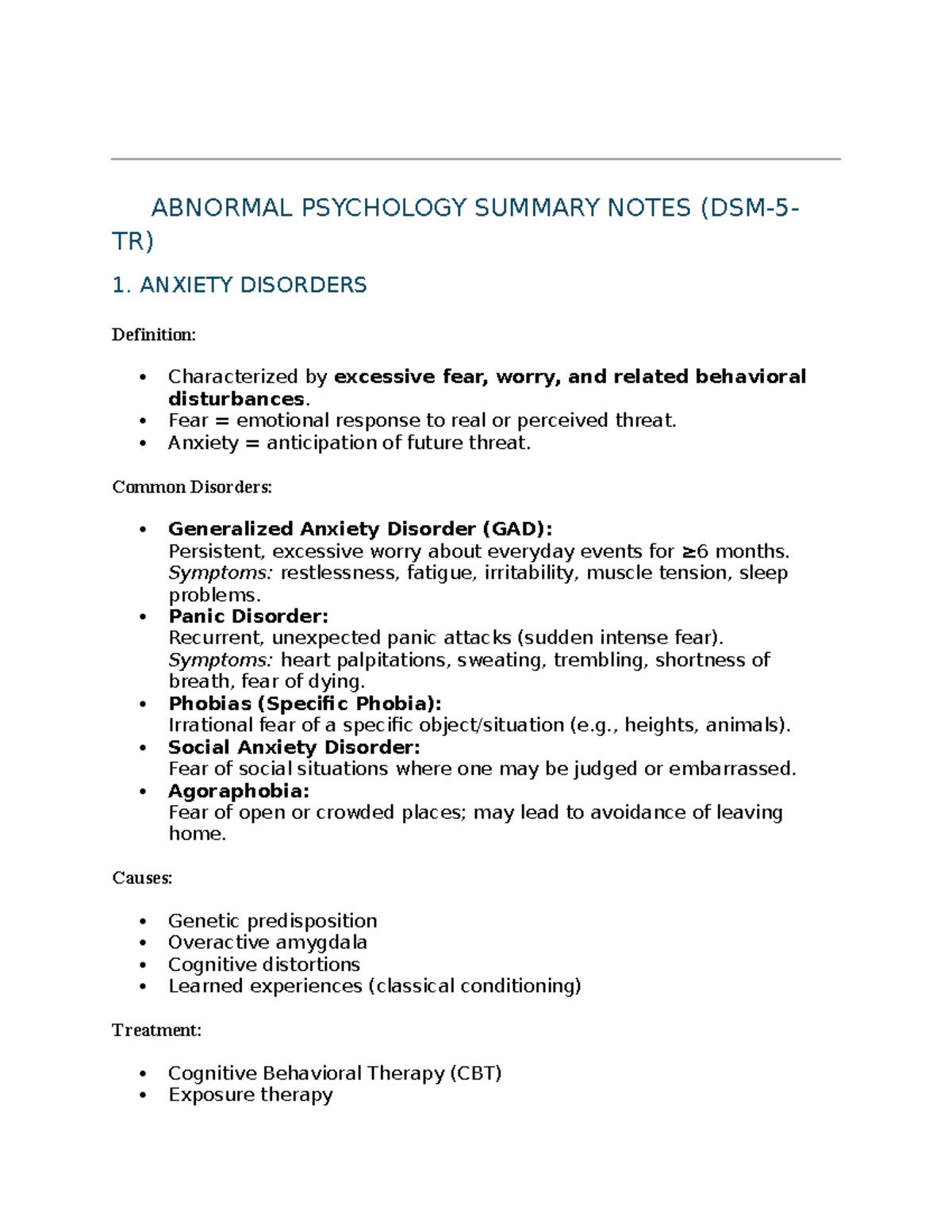 ABNORMAL PSYCHOLOGY (ABPSYCH) SUMMARY NOTES: ANXIETY & RELATED ...