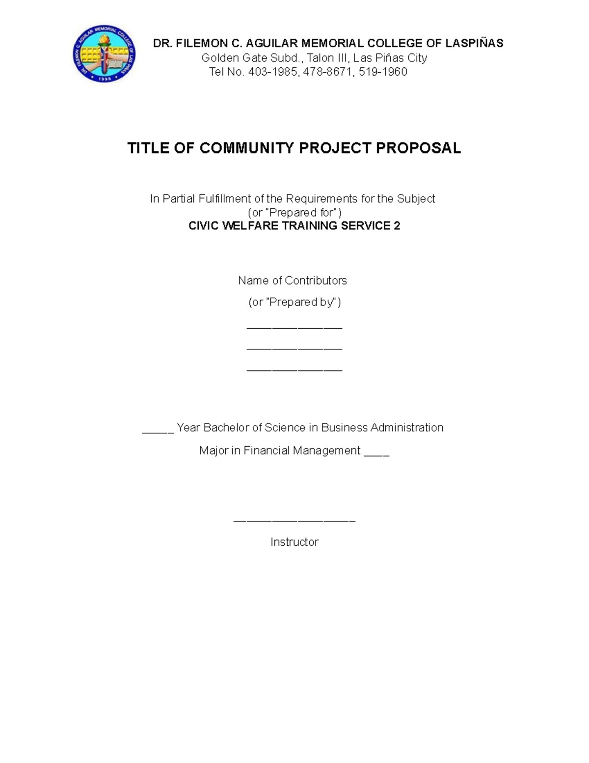 Sample Format OF Community Project Proposal - Golden Gate Subd., Talon ...
