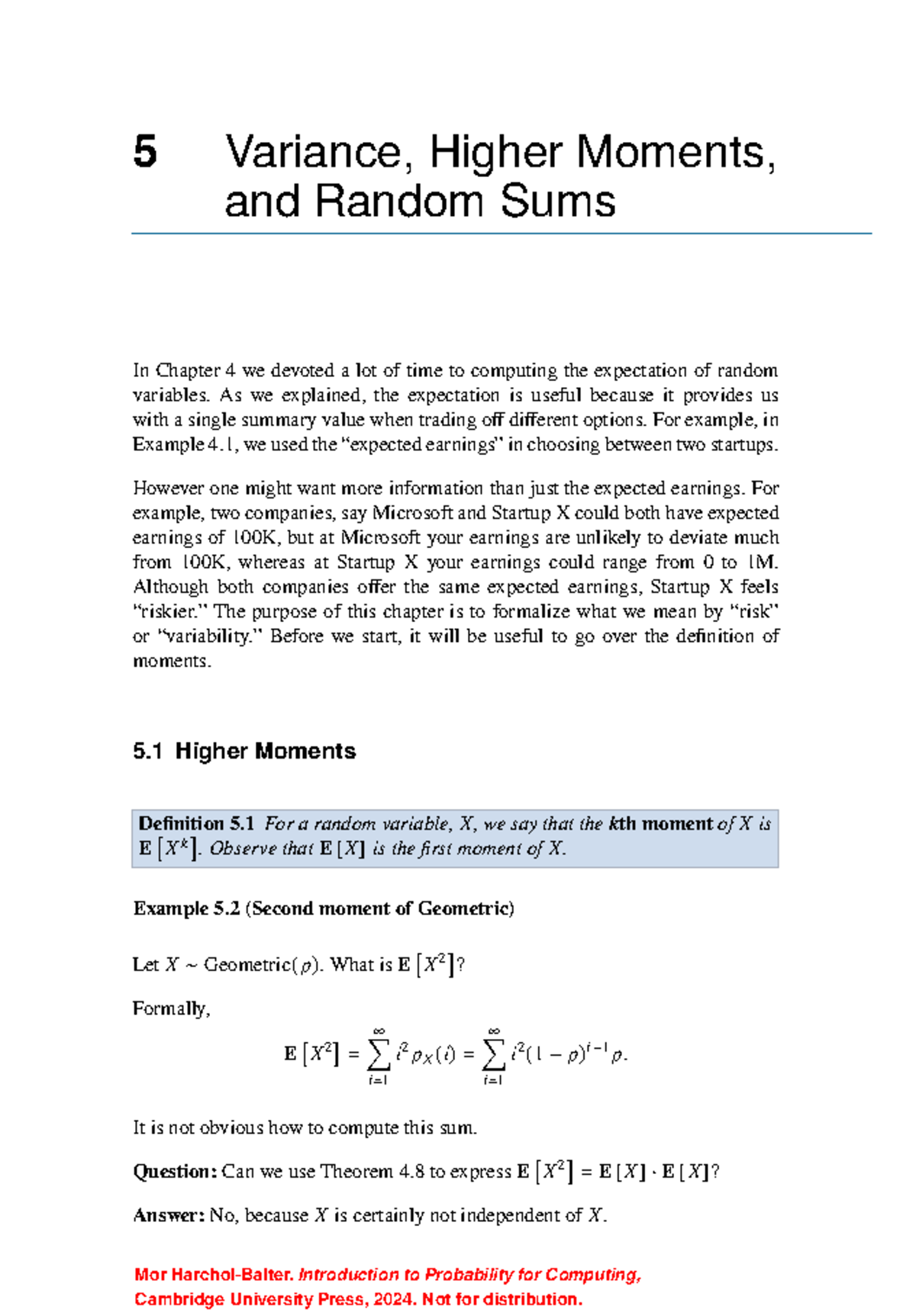 Final Exam Study Notes: Variance, Higher Moments, & Random Sums (CS 101 ...