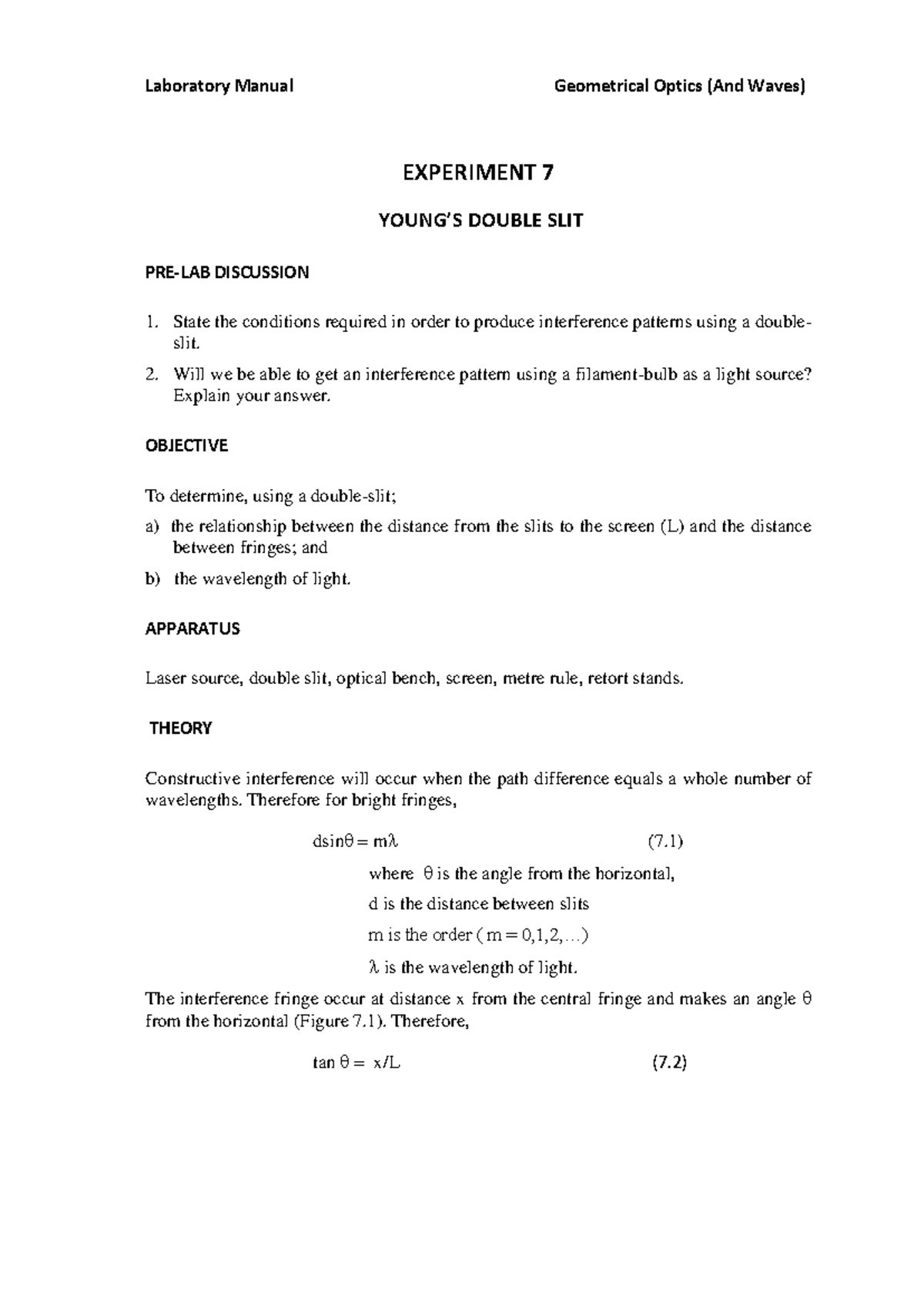EXP 5 Young Double slit - physics experiment guide for experiment 5 ...