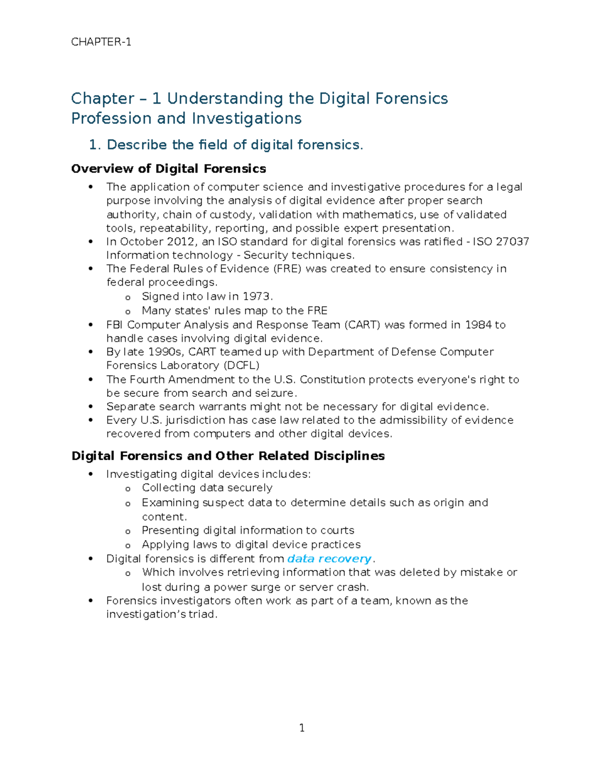 Chapter 1: Summary Guide on Digital Forensics and Investigations - Studocu