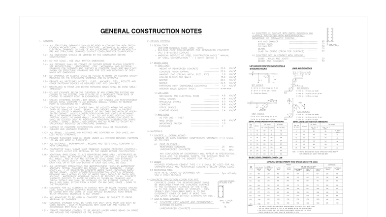 Construction Notes AND Specifications - MINIMUM DEVELOPMENT AND SPLICE ...