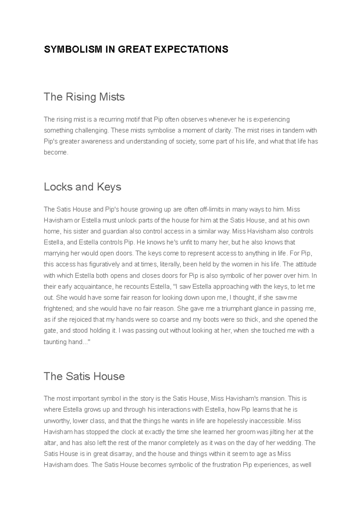 SYMBOLISM IN GREAT EXPECTATIONS: Key Motifs and Themes Analysis - Studocu