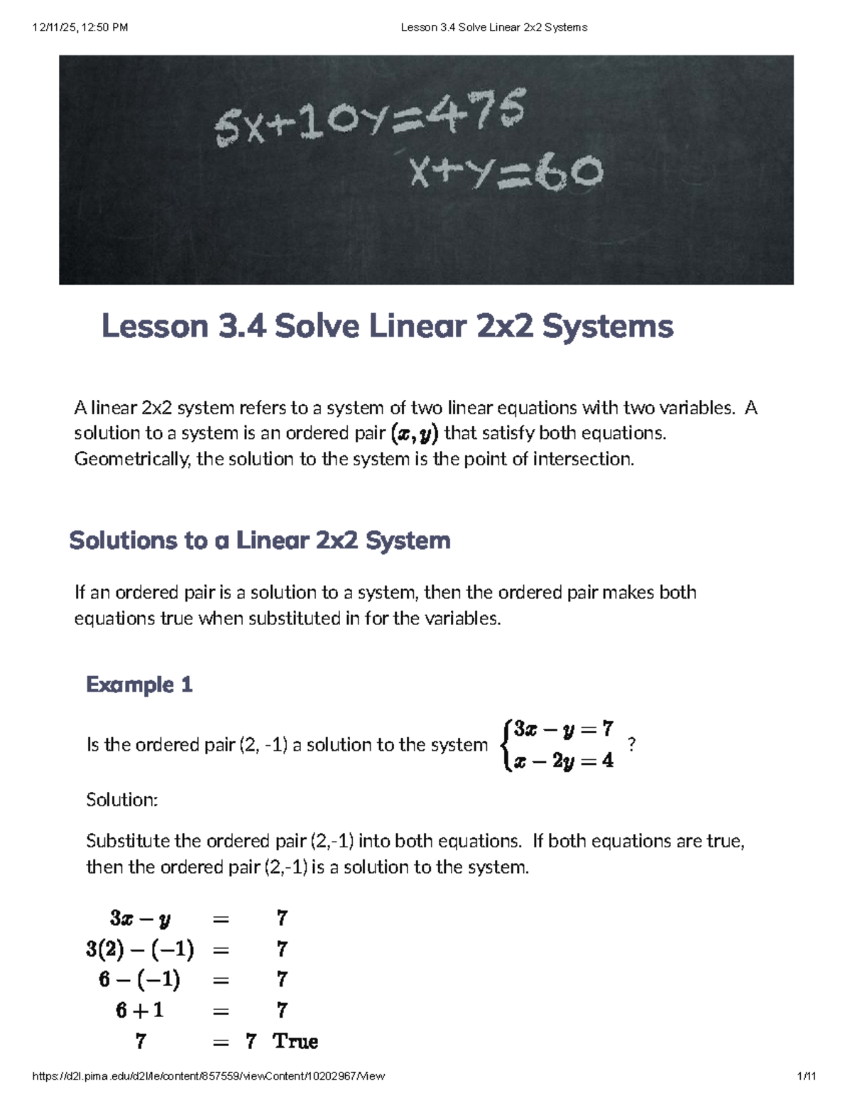 Lesson 3.4: Solve Linear 2x2 Systems - Studocu