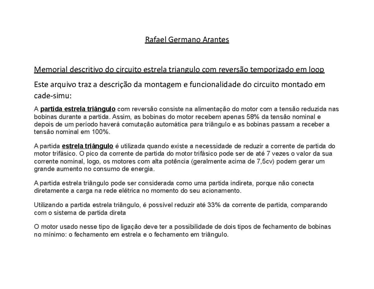 Memorial descritivo do circuito estrela triangulo com reversão temporizado em loop - Rafael ...