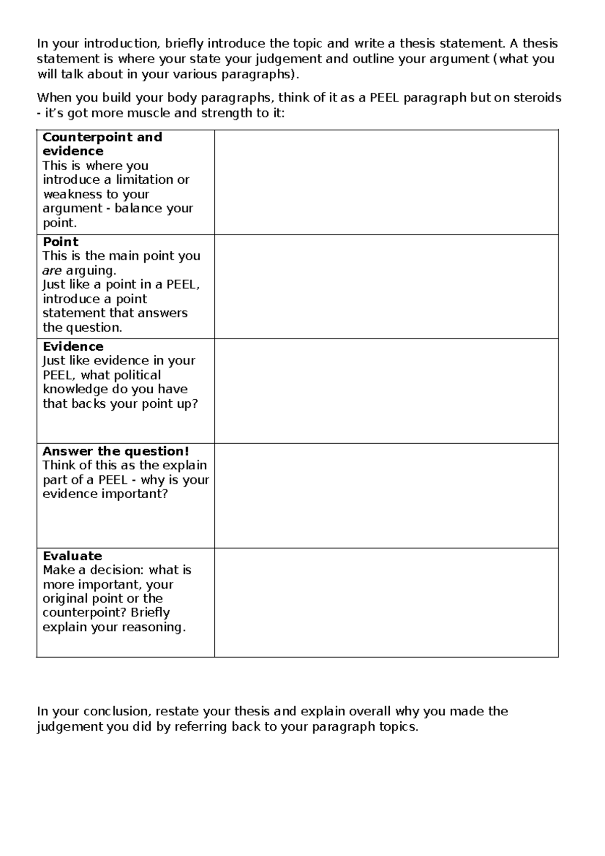 Essay Structure - practice - In your introduction, briefly introduce ...