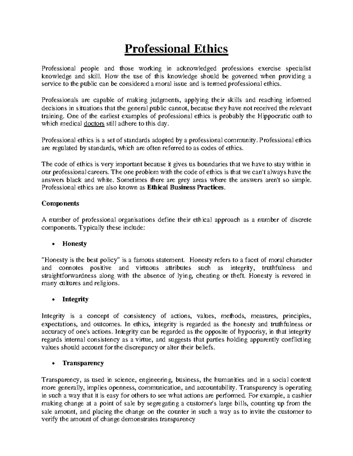 Professional Ethics: Key Principles and Guidelines for Practice - Studocu