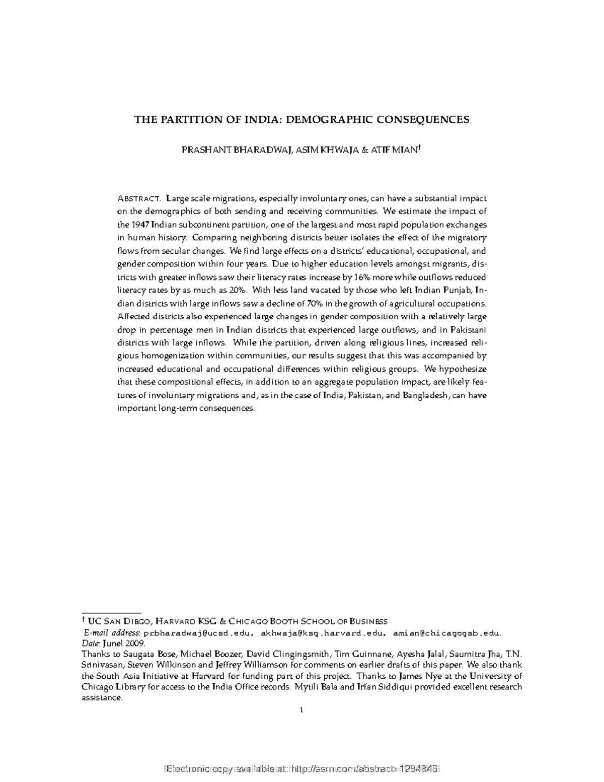 Demographic Consequences of the 1947 Partition of India: A Study - Studocu
