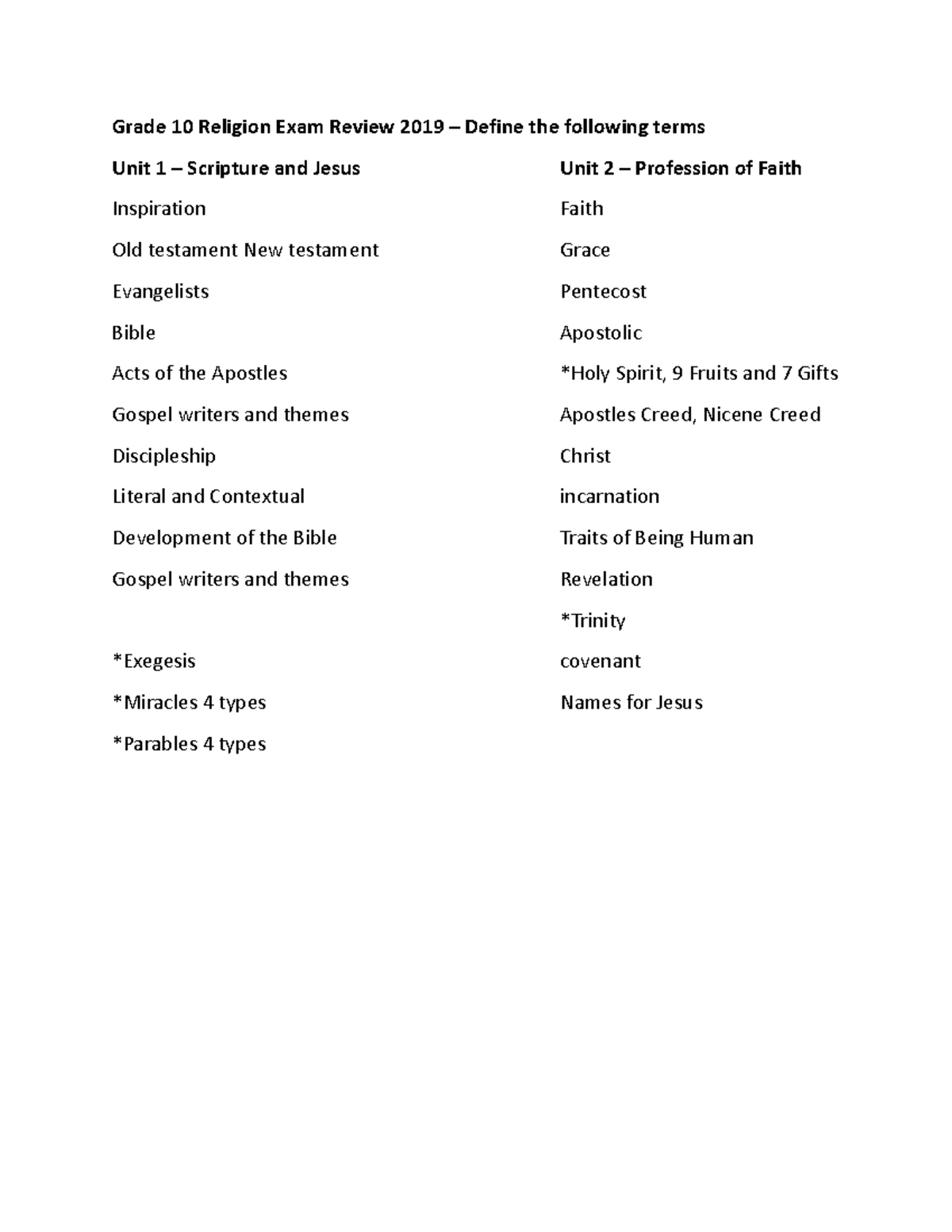 Copy of Grade 10 Religion Exam Review 2023 - Grade 10 Religion Exam ...