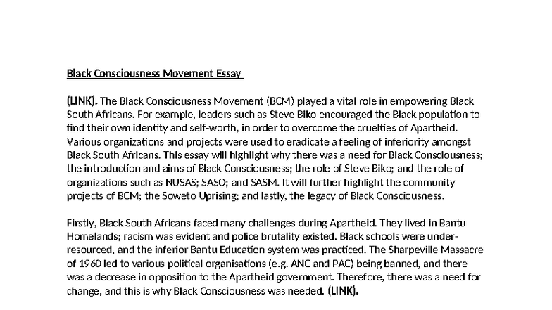Black Consciousness Movement Essay: Empowerment & Legacy - Studocu