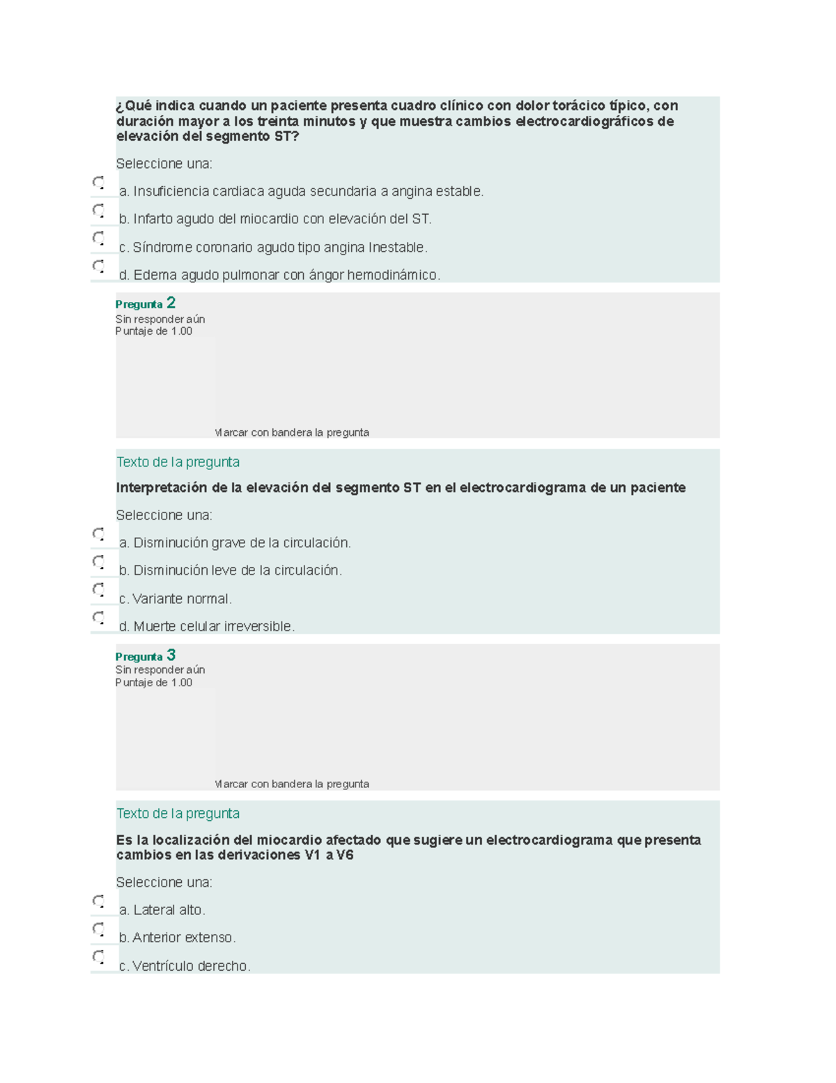 Examen Final ECG y Infarto Agudo del Miocardio - Medicina 101 - Studocu