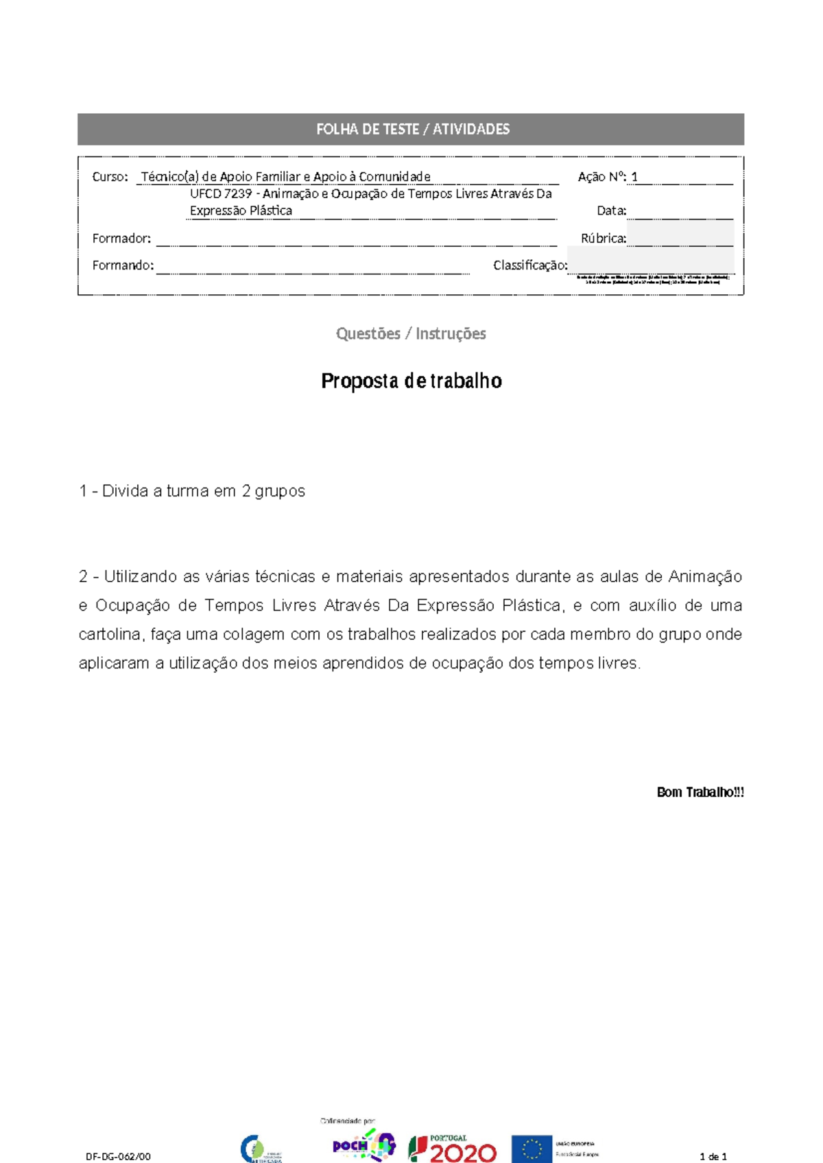Folha de Teste Atividades- 7239 - FOLHA DE TESTE / ATIVIDADES Curso ...