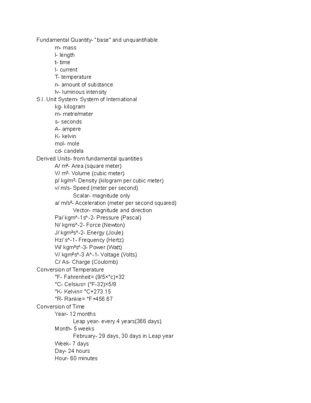 Mechanics Q1 S1: Understanding S.I. Units and Conversions - Studocu