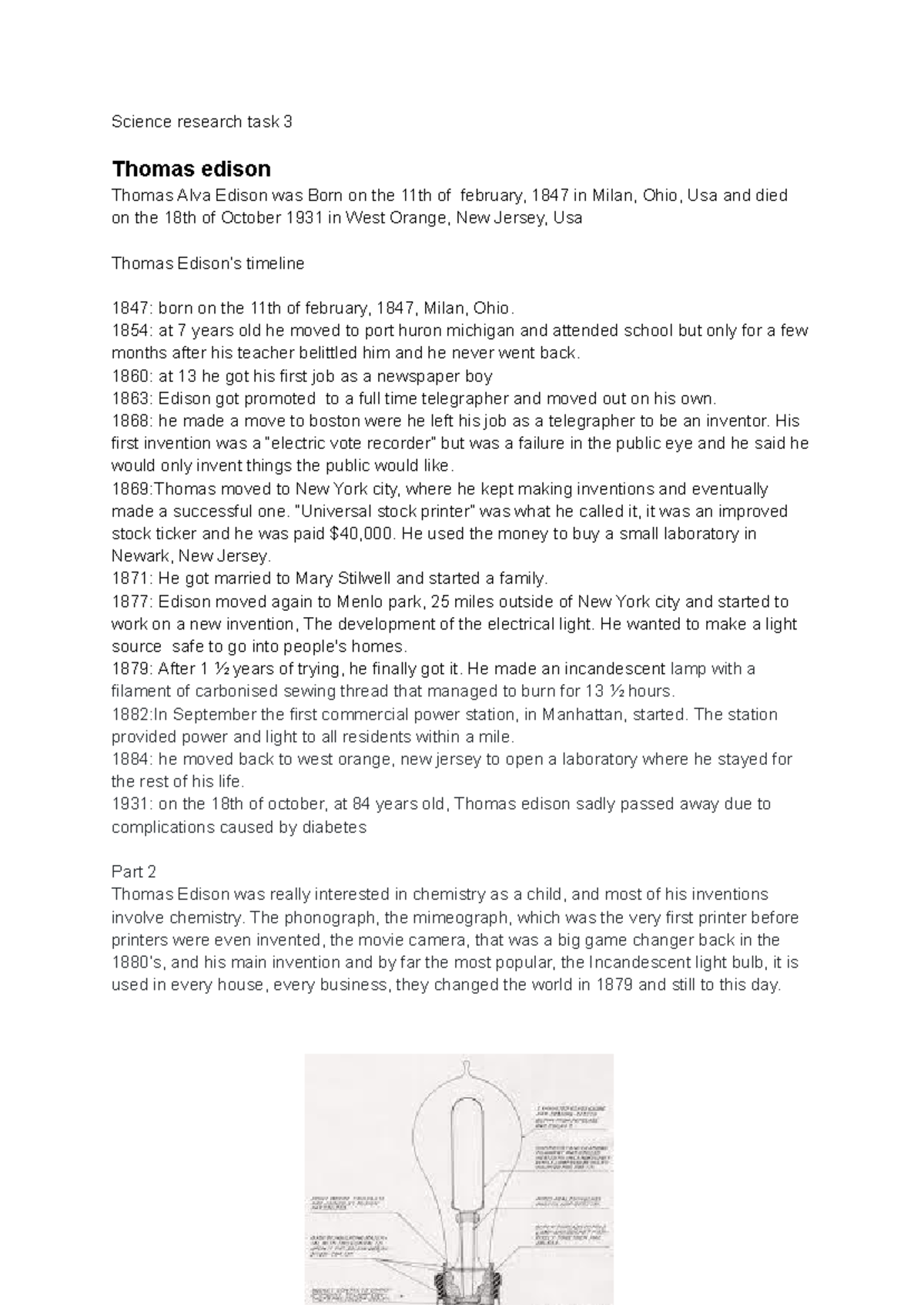 Science research Thomas Edison - Science research task 3 Thomas edison ...