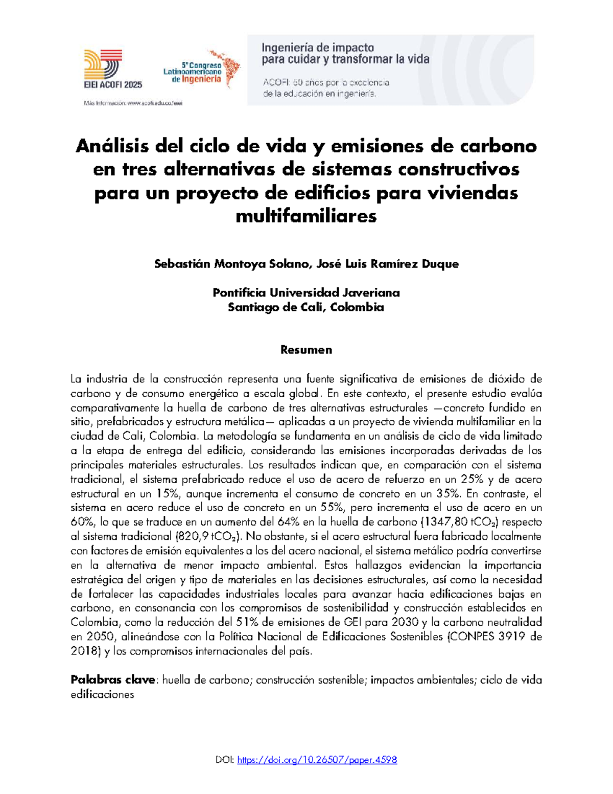 Análisis de Ciclo de Vida y Huella de Carbono en Construcción (CIV-2023 ...